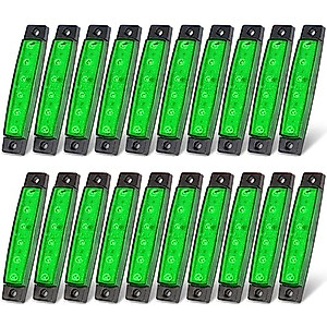 MADCATZ 3.8 Inch 20 Pcs Thin Line Green 6 LED Side Marker Boat Lights Fender Clearance Lamp 2835 SMD for Trailer Truck Pickup RV Camper Kayak Vessel 12V DC TK12