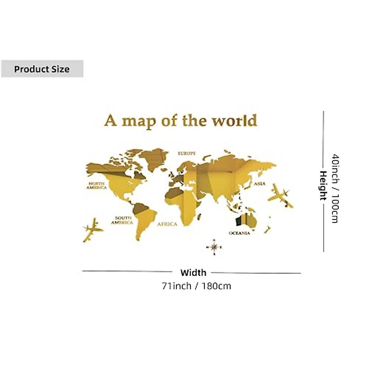 WINDIR 3D World Map Wall Stickers Decor Murals DIY Decal Silver 71x40 inch, Acrylic Office Wall Art Decor Bedroom Living Room TV Wall (Silver: 180x100 cm)