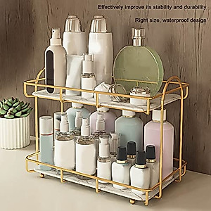 Wobythan Make Up Storage Organizer 2 Tier Cosmetic Storage Basket with Removable Tray Makeup Organizer Shelf Cosmetic Display Cases Modern Tray Storage Shelf for Bathroom Countertop