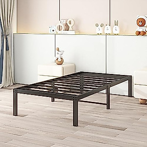 JUISSANO 14 Inch Twin Bed Frames, Metal Platform Bed Frame Twin Size, Mattress Support, No Box Spring Needed, Black