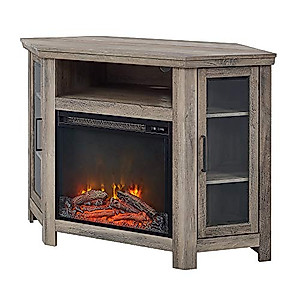 Walker Edison Alcott Classic Glass Door Fireplace Corner TV Stand for TVs up to 55 Inches, 48 Inch, Grey Wash