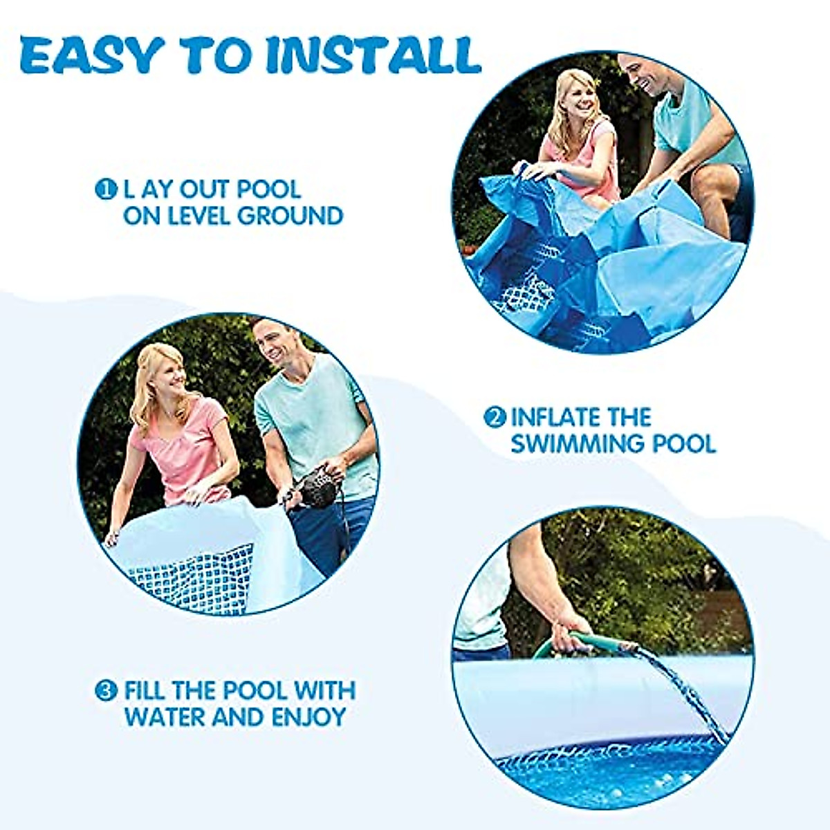 Raoccuy Above Ground Swimming Pool - 10ft x 30in for Family, Easy to Set Blow up Kiddie Pool, Inflatable Kids and Adults with Air Pump Outdoor Backyard Garden, Blue