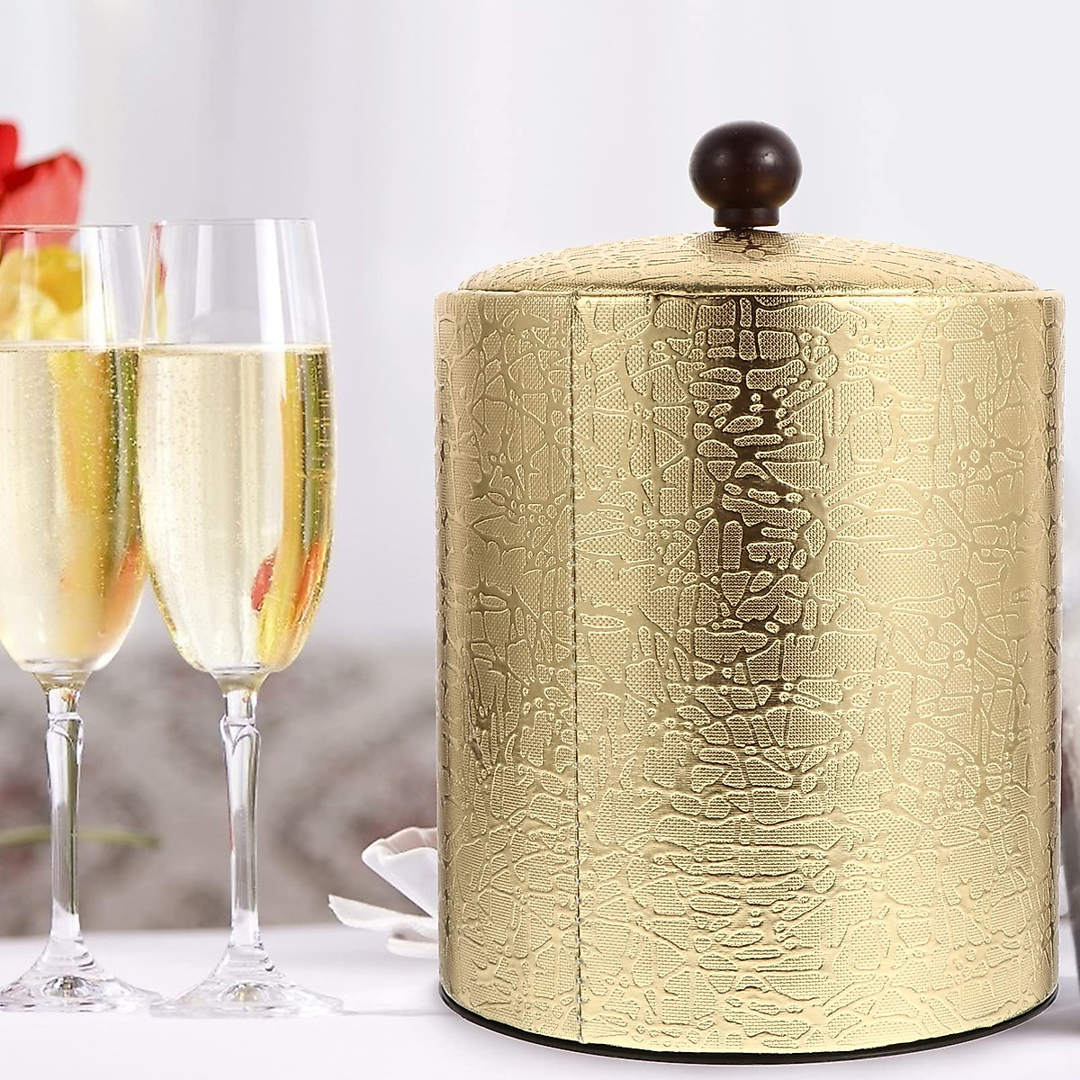 DOITOOL Double Wall Stainless Steel Insulated Ice Bucket with Lid and Ice Tongs for Home Bar Chilling Beer Champagne and Wine Golden