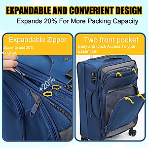 Pianeta Softside Luggage Sets With Spinner Wheels, Softshell Lightweight Suitcase With Expandable And TSA Lock, 3pcs Set (blue)