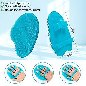 2 Pack Soft Silicone Shower Brush, Body & Face & Short Hair Wash, Bath Exfoliating Skin Massage Scrubber, Dry Skin Brushing Glove Loofah, Fit for Sensitive and All Kinds of Skin (Blue+Gray)