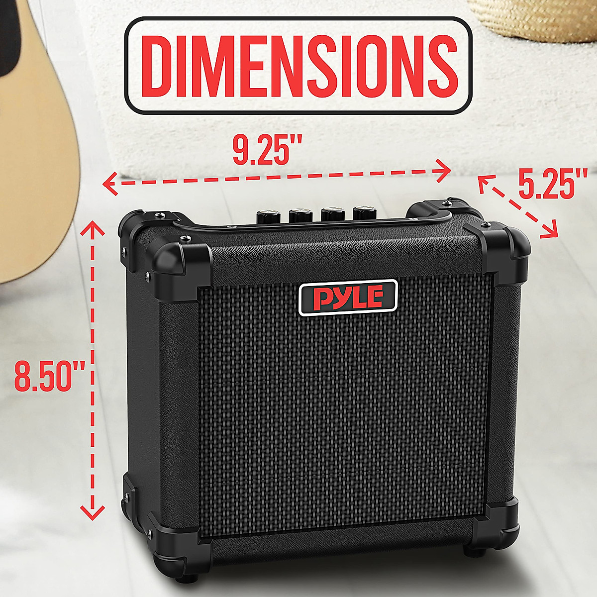 Pyle Portable Electric Guitar Amp, 10W Wall Powered Mini Amplifier with 5" High Definition Speaker, Distortion, Headphone Out