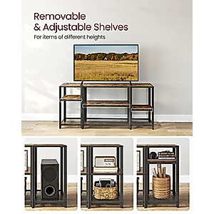 VASAGLE TV Stand for 65 Inches TVs, Industrial Entertainment Center, Modern TV Console with Open Storage Shelves for Living Room, Bedroom, Rustic Brown and Black ULTV105B01