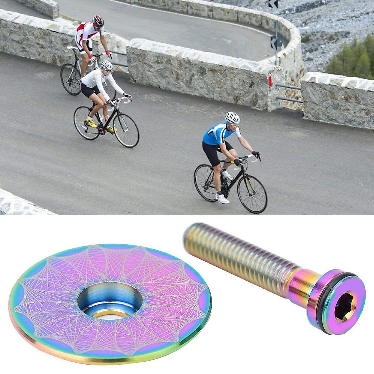 Germerse Headset Top Cap, 2 pcs 28.6mm Titanium Alloy Headset Cap with Steel Bolt, Bike Stem Top Caps for Road Bike MTB Bike(Colorful)