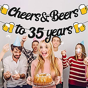 35th Birthday Decorations Cheers to 35 Years Banner for Men Women 35s Birthday Backdrop Wedding Anniversary Party Supplies Black Glitter Decorations Pre Strung