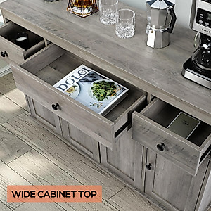 VOWNER Modern Farmhouse Sideboard Buffet Cabinet with Storage, 47.2" Large Kitchen Storage Cabinet with 3 Drawers and 4 Doors, Coffee Bar Cabinet for Kitchen, Dining Room, Living Room