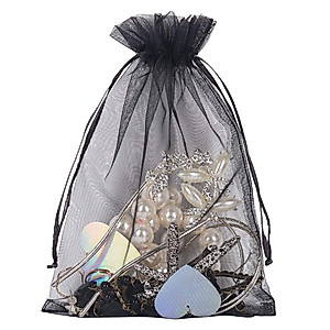YQL Organza Drawstring Bags,100PCS 5x7 Inch Black Gift Favor Bags Mesh Fruit Protection Bags Jewelry Pouches Sachet Bags Wedding Party