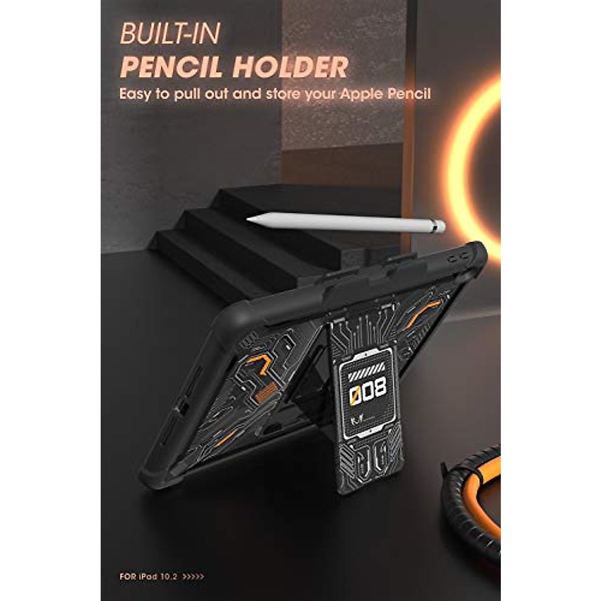 Mumba Ops Case for New iPad 9th/8th/7th Generation 2021/2020/2019, [Built-in Screen Protector] [Kickstand] [Pencil Holder], Full-Body and Drop-Proof Cover for iPad 10.2 inch, Cyberpunk Style