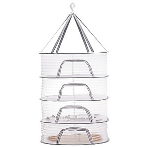 Coloch 4 Layer Herb Drying Rack with Zipper, Hanging Mesh Net Collapsible Food Drying Fish Net Hanging Basket Dryer Net for Seeds, Buds, Fruits, Vegetables, Herbs, Fish, Clothes, Doll