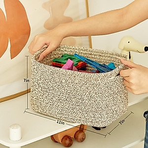 R RUNKA Small Cotton Rope Storage Basket Set of 3-11"x7"x7" Perfect Woven Baskets for Storage, Ideal Storage Baskets for Organizing Toys, Towels, and More - Baskets for Shelves and Home Decor（Beige）