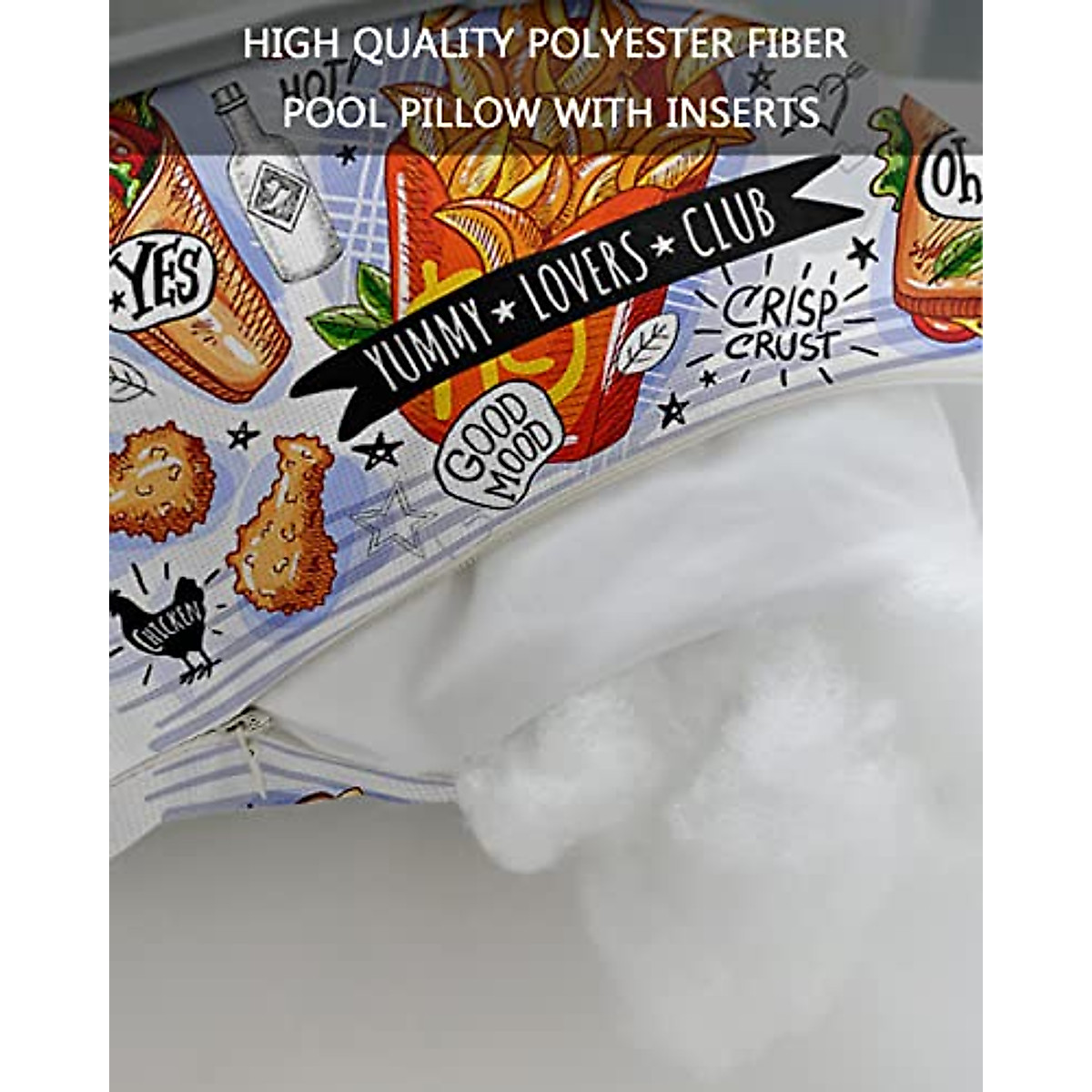 Recliner Head Pillow Ledge Loungers Chair Pillows with Insert Food Doodle Delicious Hot Dog Bacon Lumbar Pillow with Adjustable Strap Outside Patio Decorative Garden Cushion for Bench Couch, 2 PCS