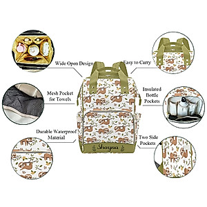 Jungle Sloths on Tree Personalized Diaper Backpack with Name,Custom Travel DayPack for Nappy Mommy Nursing Baby Bag One Size