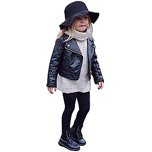 CM C&M WODRO Toddler Boys Girls Motorcycle Faux Leather Jackets Coat Winter Outwear for 1-6Y (Black, 2-3T)