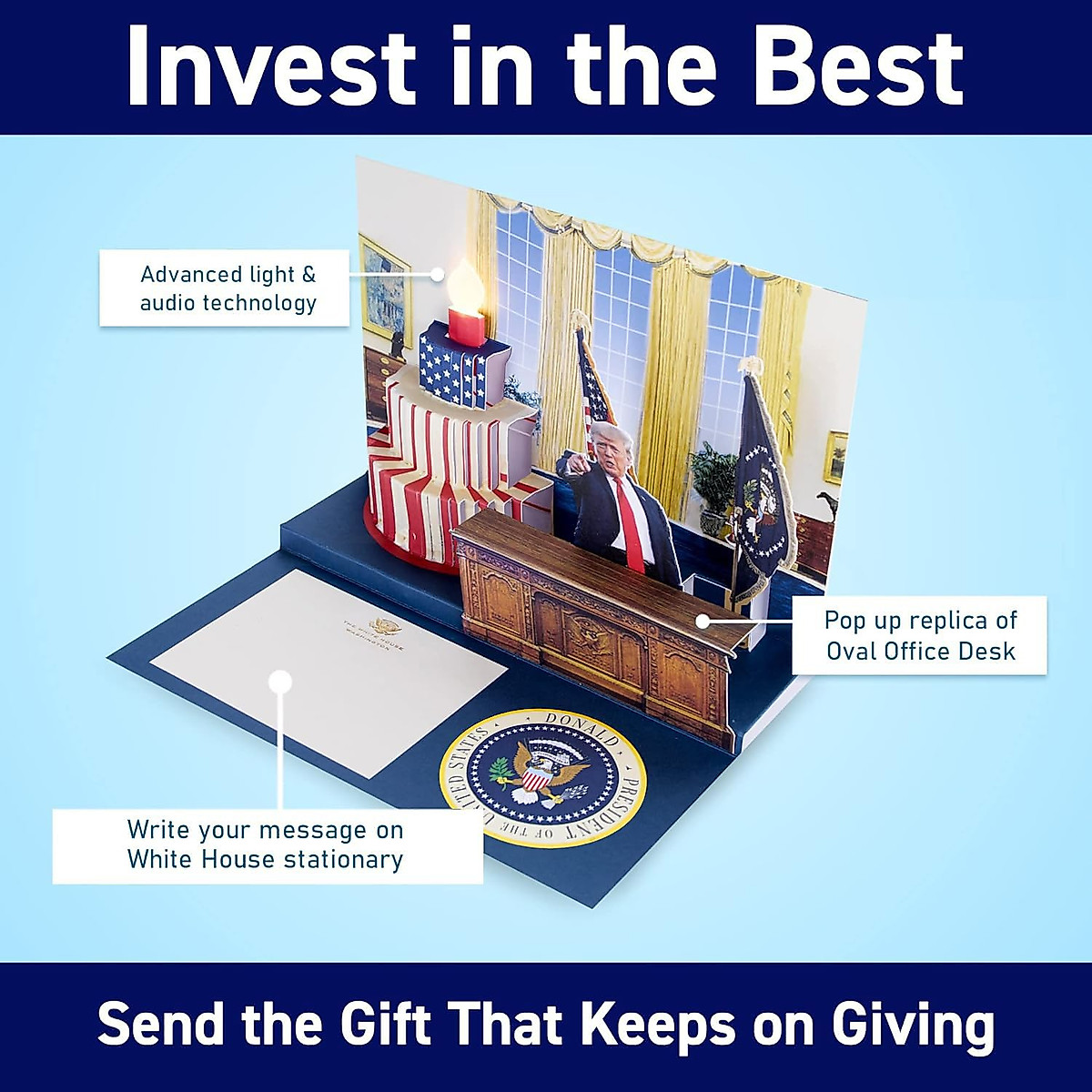 Donald Pop Up Birthday Card with Light & Sound – Funny Birth Day Card for Men and Women, Mom & Dad Card Says Happy Birthday in Trump's REAL Voice, Best Birthday Card for Husband or Wife, Trump Card