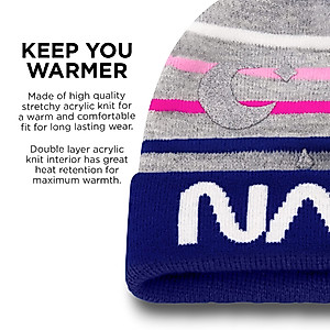 ABG Accessories Boys' Little Girls Winter Hat with Kids Gloves Set, NASA for Ages, Grey/Blue, 4-7 Years