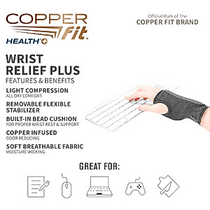 Copper Fit Health Unisex Wrist Relief Plus,Black