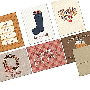 Note Card Cafe Autumn Cards with Kraft Envelopes | 72 Pack | It's Fall Y'all Designs | Blank Inside, Glossy Finish | Holiday, Winter, Christmas