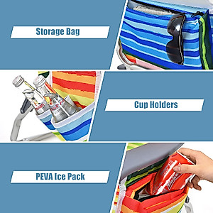 Giantex Beach Chair 2-Pack Sling Camping Chair, Sunbathing Chairs with 5 Adjustable Position, Head Pillow, Storage Bag, Towel Bar, Cup Holders, Folding Fishing Backpack Lawn Chairs