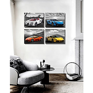 Car Wall Art Car Poster Framed Canvas Wall Art for Bedroom Living Room Boys Bedrooom Man Cave Room Decor Framed Canvas Print Farmhouse Decor Lamborghini Mclaren Posters 4 Pieces