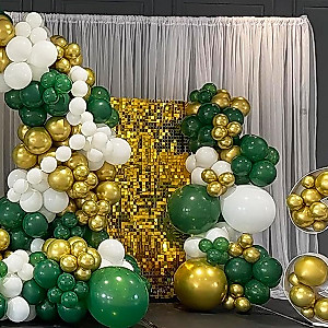 Dark Green White Balloon Garland Arch - 122PCS Dark Green Metallic Gold Balloons Green and Gold Balloons for Forest Birthday Green Gold Graduation Party Decorations