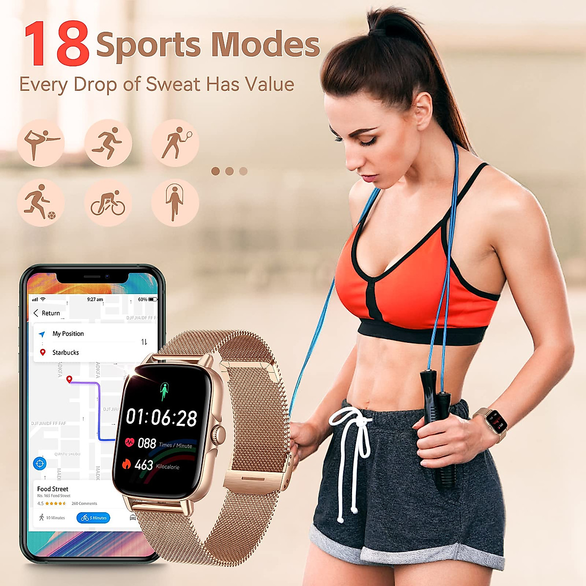 Smart Watch for Women (Answer/Make Calls) 1.69" HD Touch Screen Fitness Tracker with Heart Rate Blood Pressure Sleep Monitor Activity Tracker Sports Watch Compatible with iPhone Samsung Android Phone