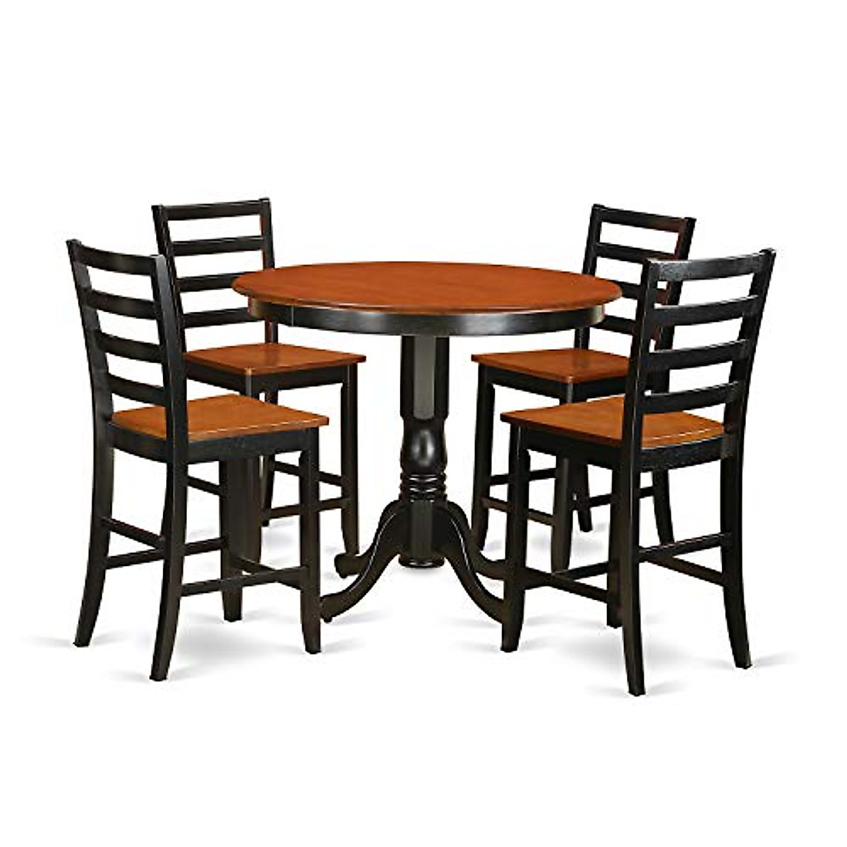 East West Furniture TRFA5-BLK-W 5 Piece Counter Height Pub Set Includes a Round Dining Room Table and 4 Kitchen Chairs, 42x42 Inch, Black & Cherry