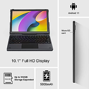 Android Tablet 10.1 inch, 2 in1 Android 11 Tablets with Keyboard, Octa-Core 4GB RAM 128GB ROM, 1920X1200 IPS Touchscreen,13MP Camera, 2.4G/5G WiFi, BT 5.0, Google GMS Certified Tablet PC
