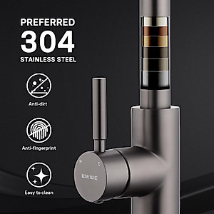 WEWE Kitchen faucets with Pull Down Sprayer, Farmhouse Kitchen Faucet Oil Rubbed Bronze Commercial Modern high arc Stainless Steel Single Handle Single Hole for Utility rv Laundry Sinks