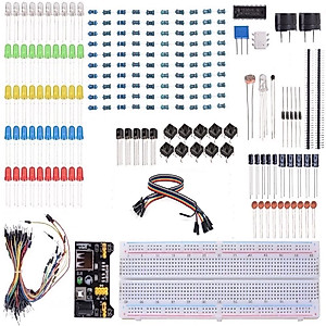 Basic Electronic Starter Kit for Arduino Breadboard Power Jumper Wires Resistors LED Power Supply Electronic Fun Kit Compatible with Arduino IDE UNO R3 Mega2560 Raspberry Pi