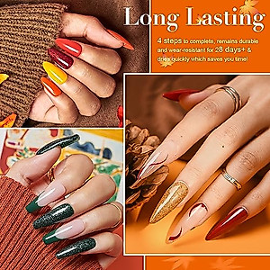 AZUREBEAUTY 29 Pcs Dip Powder Nail Kit Starter, Fall Limited Orange Glitter Red Green 20 Colors Acrylic Dipping Powder Liquid Set with Base/Top Coat for French Nails Art Manicure Beginner DIY Salon