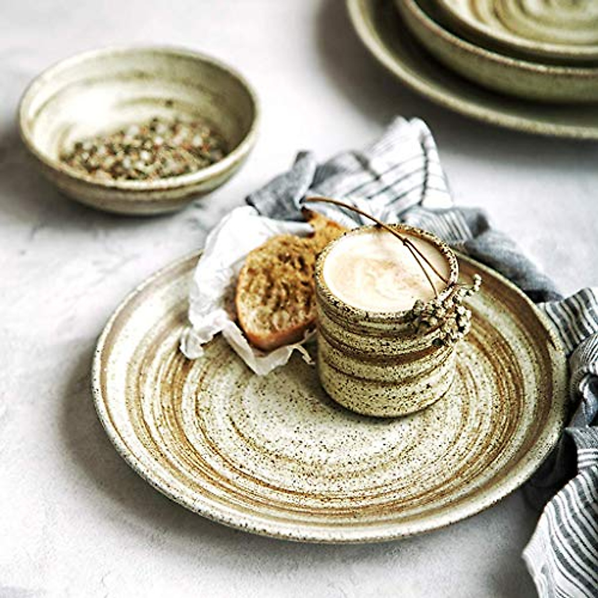 GagalU China Dinnerware Set,Dinner Plate Ceramics Dinnerware Set, Retro 26 Pieces Plate and Bowls Sets | Stoneware Matte Porcelain Dinner Set for Special Suitable for and Hotel,Din