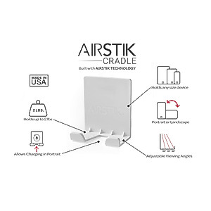 AIRSTIK Cradle Universal Glass Mount Phone Holder Reusable TikTok Facetime Compatible with iPhone iPad Cell Phone for Bathroom Kitchen Shower Dorm Office Made in USA Glass, Mirrors, Windows (White)
