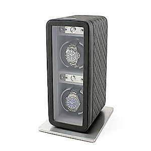 Heiden Monaco Double Watch Winder in Black Leather - Battery Powered or AC Adapter