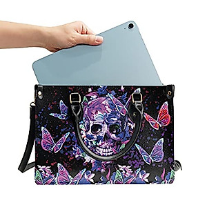 64HYDRO Purple Skull Butterfly Purses for Women, Shoulder Bag, Handbags for Women, Gothic, Goth Gifts, Valentines Day Gifts for Her, Gifts for Sisters, Daughter, Mom, Friends - Travel Work Leather Bag