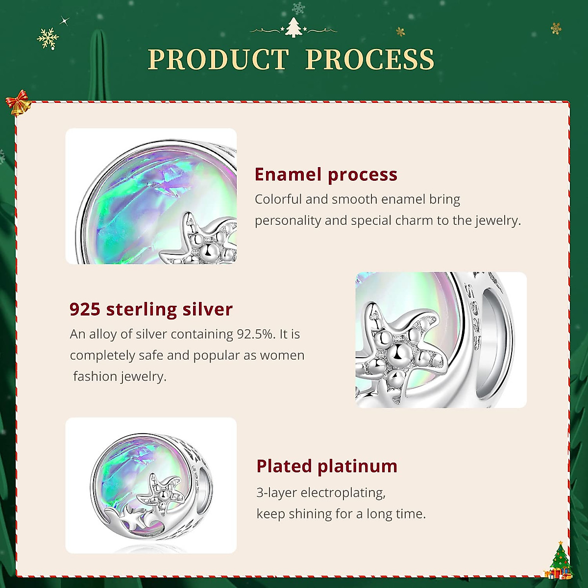 VOROCO Beach Sea Waves Charm for Bracelet 925 Sterling Silver Sea Starfish Bead Charm for Bracelet & Necklace Mother's Day Birthday Christmas Jewelry Gifts for Women