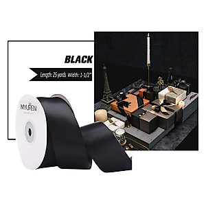 1-1/2" Wide Double Faced Black Polyester Satin Ribbon for Crafts, Wedding, Gift Wrapping, Bow Making,Party Decoration, Christmas Tree Deco (25 Yards)