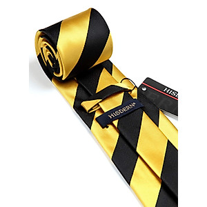 HISDERN Plaid Tie Handkerchief Woven Classic Stripe Men's Necktie & Pocket Square Set ,Yellow & Black,One Size