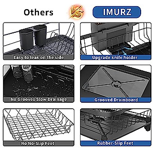 IMURZ Dish Racks for Kitchen Counter, Stainless Steel Drying Rack for Kitchen Sink with Detachable Drainage Board, Suitable for Various Tableware Storage and Dish Drainers for Kitchen Counter