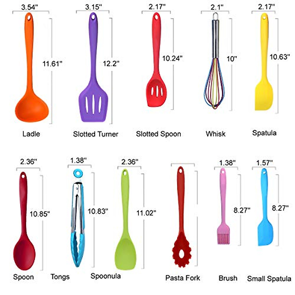 Kitchen Utensil Set - 11 Cooking Utensils - Colorful Silicone Kitchen Utensils - Nonstick Cookware with Spatula Set - Colored Best Kitchen Tools Kitchen Gadgets