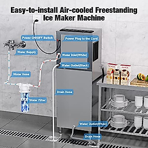 Coolski Commercial Ice Maker Machine 450Lb/24H, 22'' Wide Ice Machine with 300Lb Large Storage Bin, Clear Ice Cube Air Cooled Stainless Steel Ice Maker for Bar/Cafe/Restaurant/Business