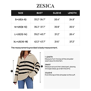 ZESICA Women's Winter Sweaters Lapel V Neck Long Sleeve Striped Chunky Knit Oversized Pullover Sweater Jumper Tops,Apricot,X-Large