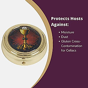 Gold Tone IHS Chalice and Host Communion PYX with Epoxy Lid, 2 1/4 Inch