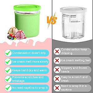 Containers Replacement for Ninja Creami Pints and Lids, 16oz Ice Cream Cups Compatible with Ninja Creami NC500 NC501 Series Ice Cream Maker, for Creami Ninja Ice Cream with Insulated Sleeves(2 Pack)