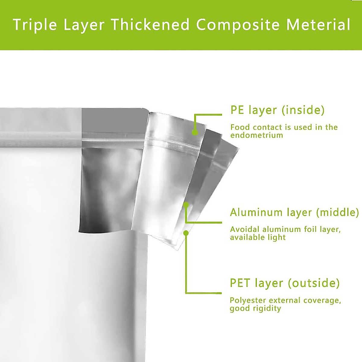 50 pcs Mylar Bags for Food Storage Reusable Mylar Bags with Oxygen Absorbers 400cc Thick 9.44 mil,Heat Sealable Mylar Bags for Food Storage Zipper Pouches (1 Quart, 10"x7")