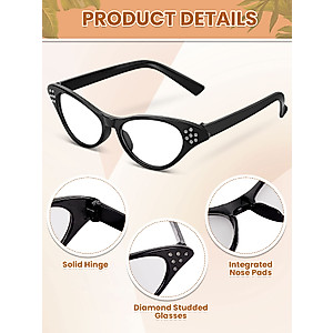 Dunzy 15 Pairs 50s Cat Glasses Bulk Sock Hop Glasses Cat Rhinestone Glasses 1950s Women Accessories Sock Hop Party Decoration