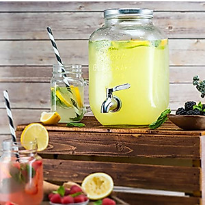 Kook Glass Drink Dispenser, with Leak-Proof Stainless Steel Spigot, Clear Mason Jar, Beverage Storage for Fridge, for Water, Iced Tea, Sangria, Lemonade, 1 Gallon (1, Silver)